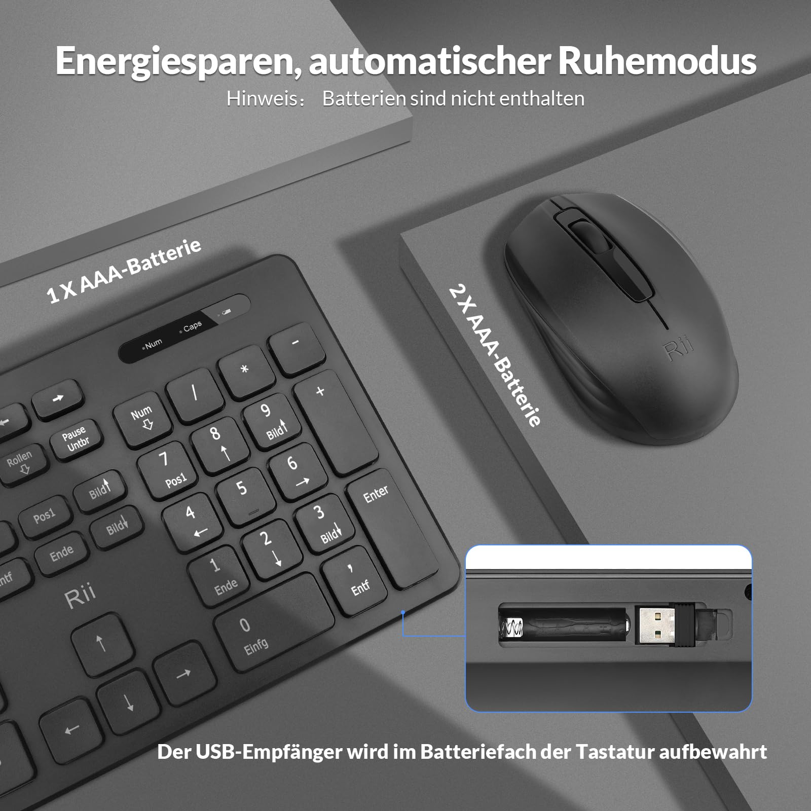 【2-Pack】 Rii Tastatur Maus Set kabellos, Funktastatur mit Maus, Wirele ...