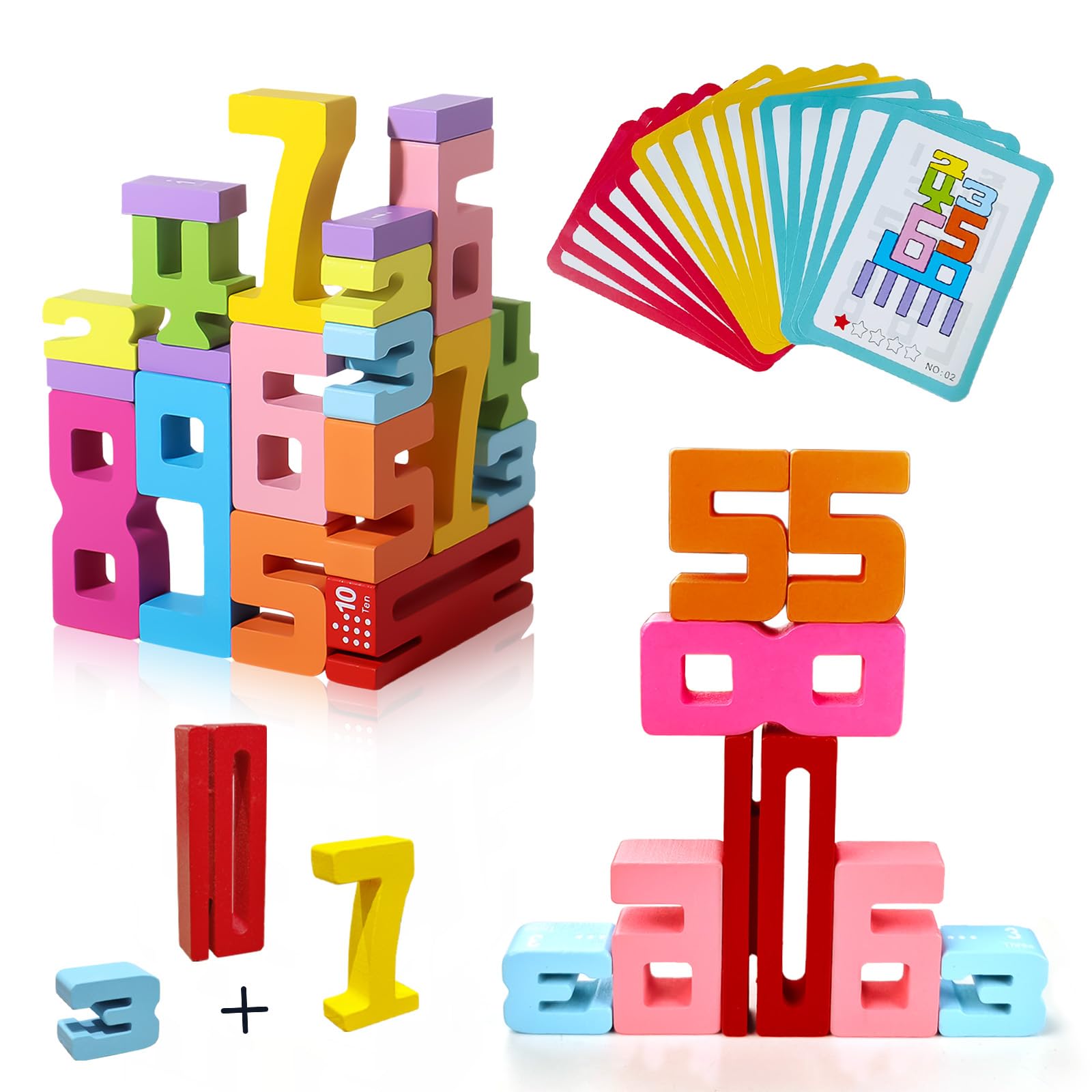 Beibeijia 20 Stück Number Blocks, Zahlenspiel Holz Zahlenblock Spielze ...