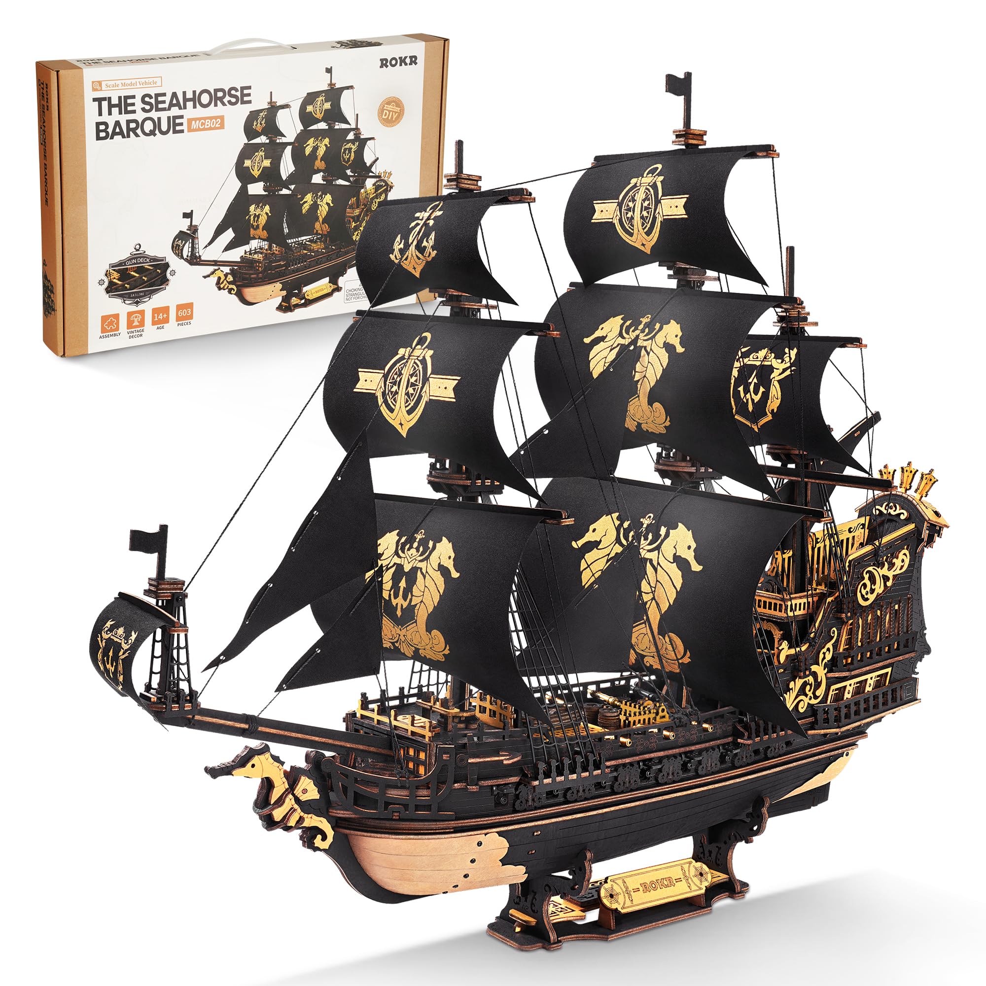 ROKR 3D Puzzle Holzpuzzle Modellbau, Boot Holzbausatz Die Seahorse Bar ...