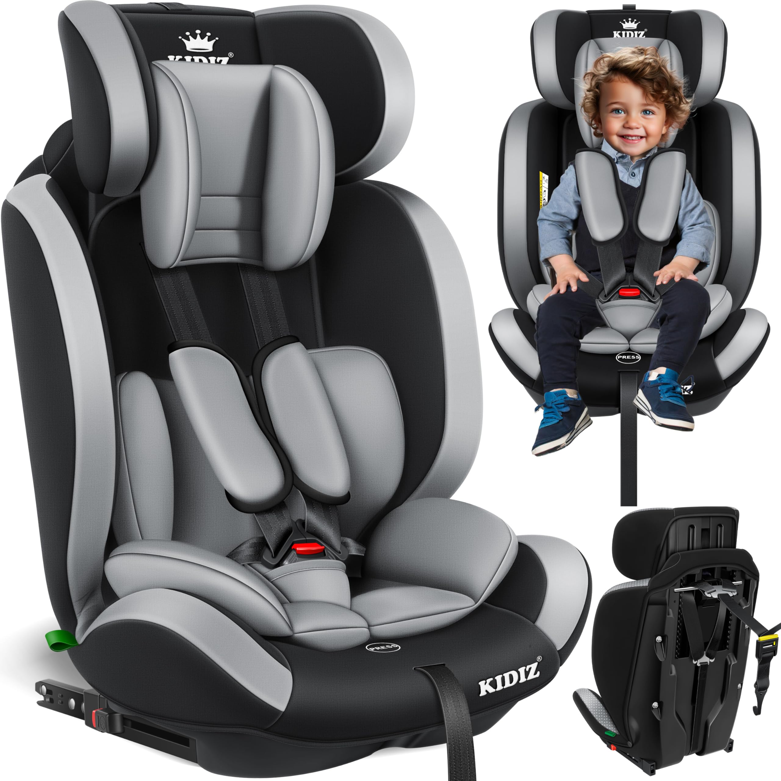 KIDIZ® Autokindersitz Kinderautositz mit Isofix Gruppe 1+2+3 9-36 kg 5 ...