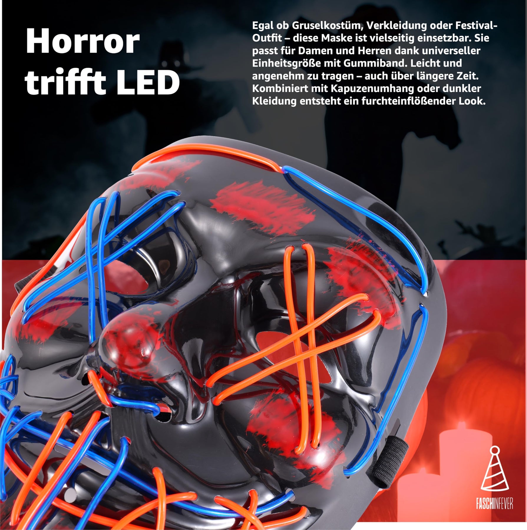 LED Purge Maske - Kostümmaske steuerbar für Halloween, Fasching & Karn ...