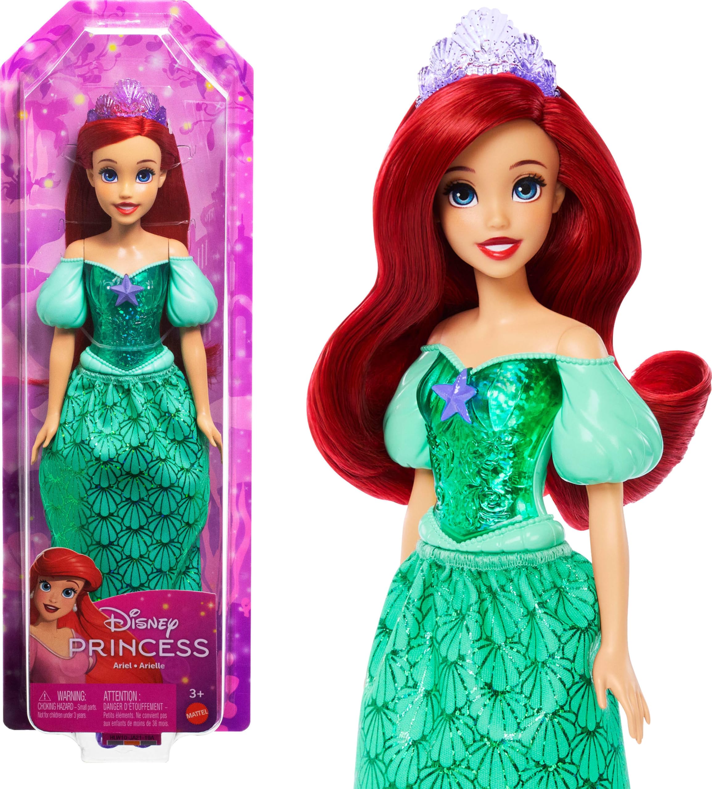 Mattel Disney Prinzessin Arielle Puppe, lange Haare zum Frisieren, bew ...